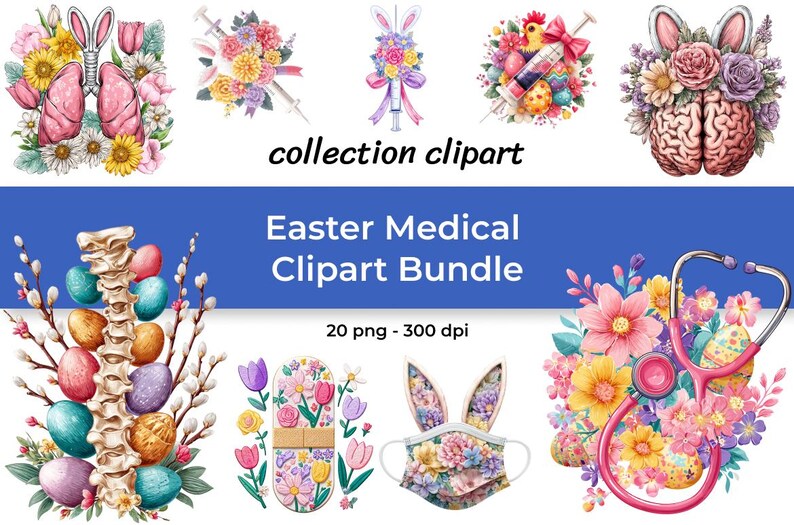 Easter Medical Clipart Bundle - Floral Anatomy & Healthcare Easter Art ...