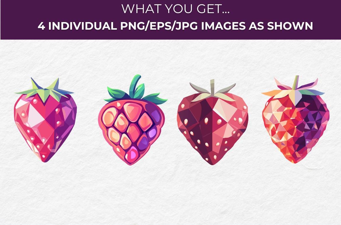 Geometric Strawberry Clipart Set - 4 Png/eps/jpg - Etsy