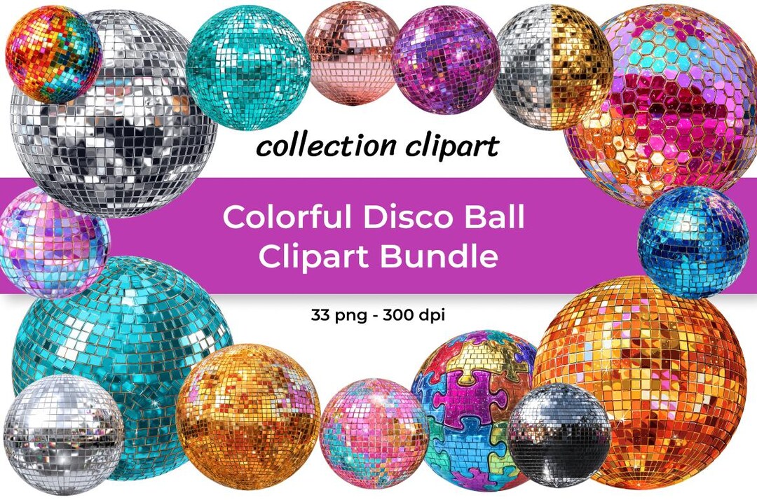 Colorful Disco Ball Clipart Bundle - 90s Retro Dance Party, Holographic ...