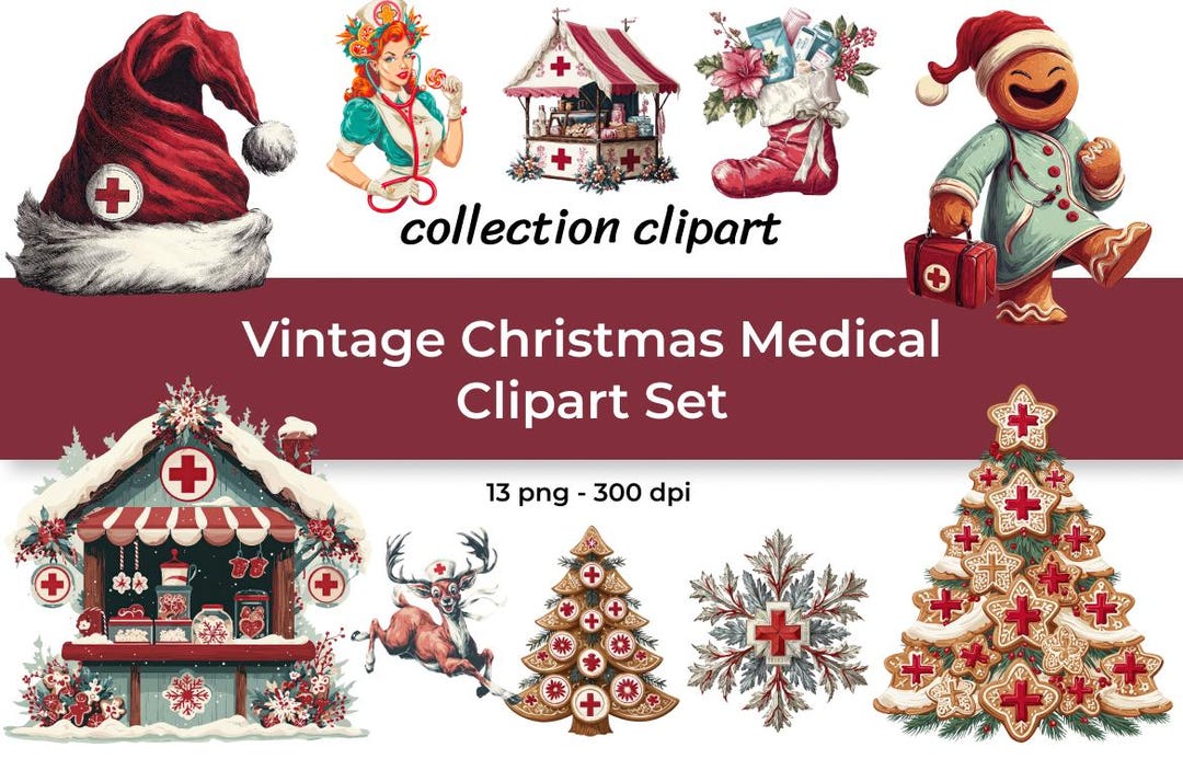 Vintage Christmas Medical Clipart Set - 13 PNG 300 DPI - Etsy