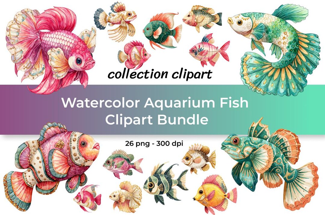 Watercolor Fish Clipart Bundle – Tropical Aquarium PNG Graphics (300 ...
