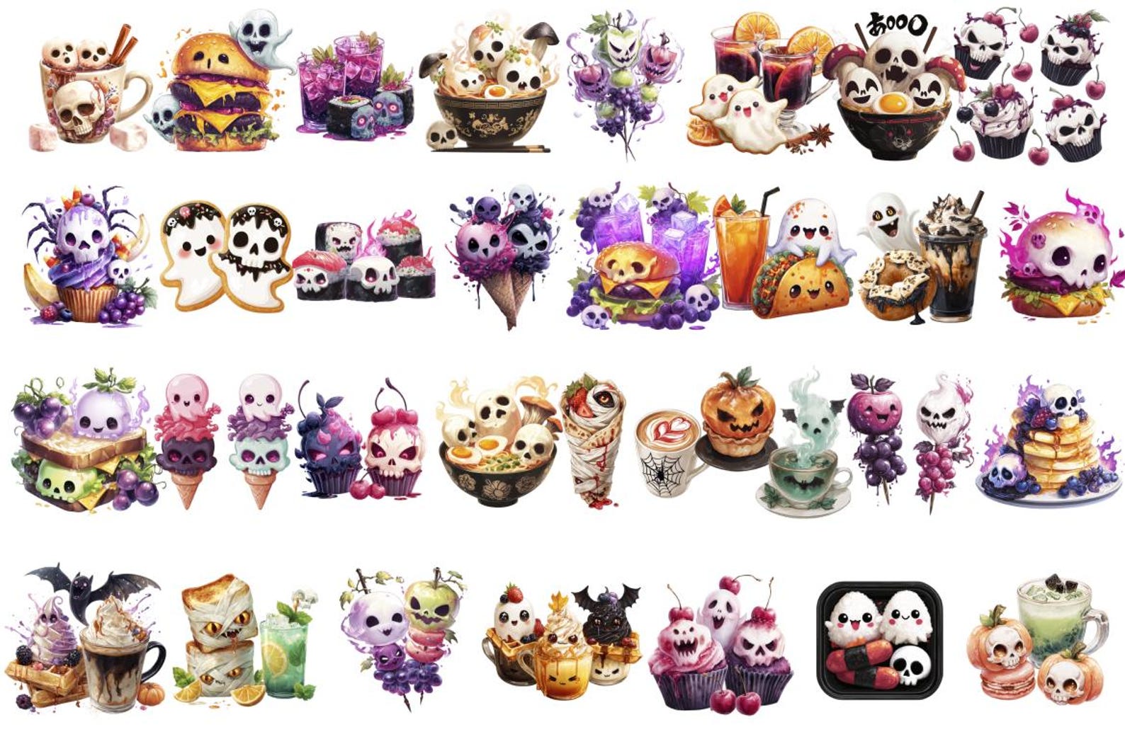 Halloween Food Clipart Bundle: Spooky Watercolor Treats (31 PNG, 300 ...