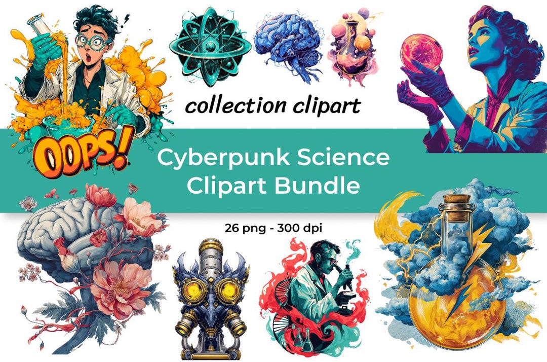 Cyberpunk Science Clipart Bundle – Neon Anatomy & Futuristic Lab (26 ...