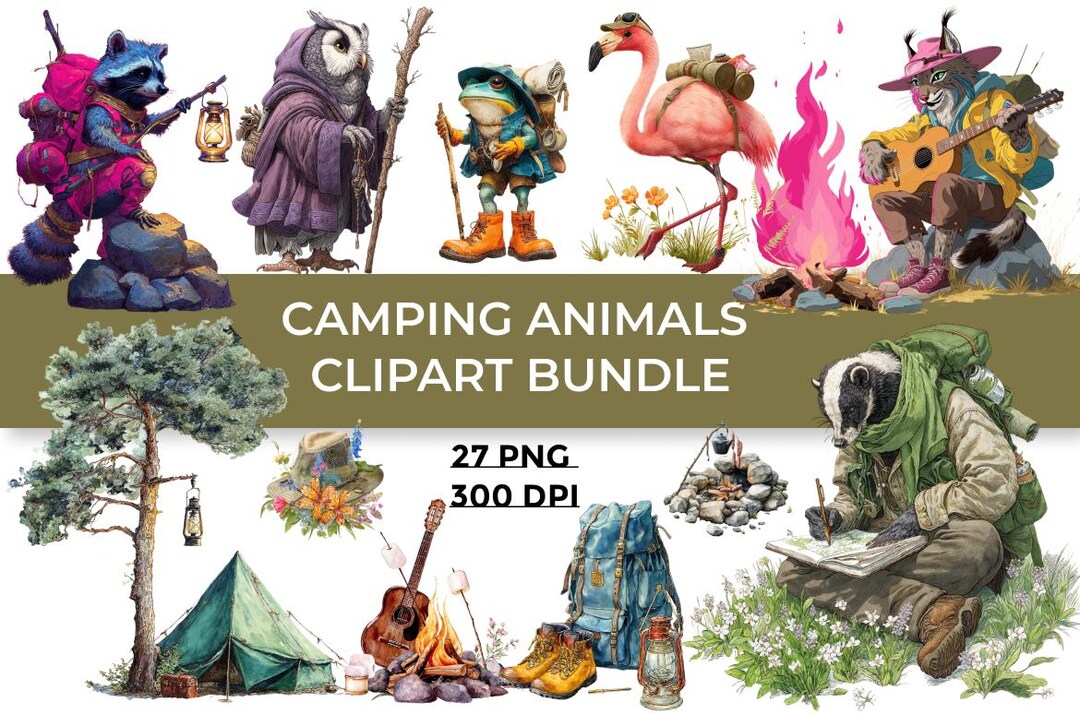 Camping Animals Clipart Bundle - 27 PNG, Nursery Camping Woodland ...