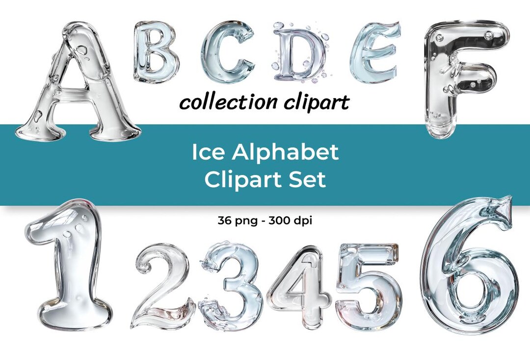 Watercolor Ice Alphabet Clipart Set - Water Letters & Numbers - 36 PNG ...