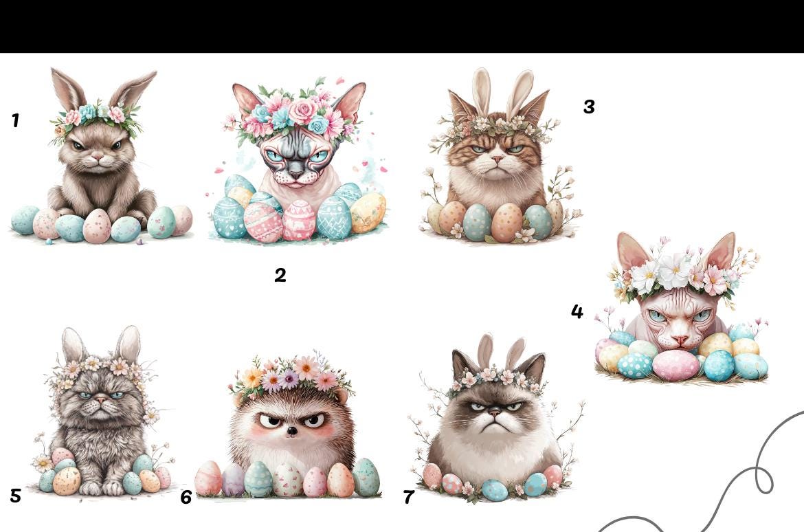 Easter Grumpy Animals Collection-watercolor Animals Clipart-spring ...