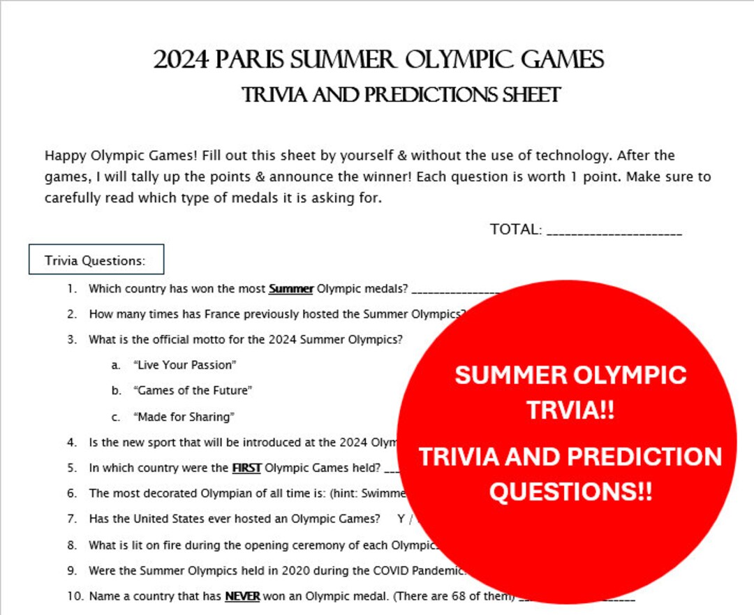 Olympics, Olympic Games, Trivia, Party, Games, Questions, Paris, Sports ...