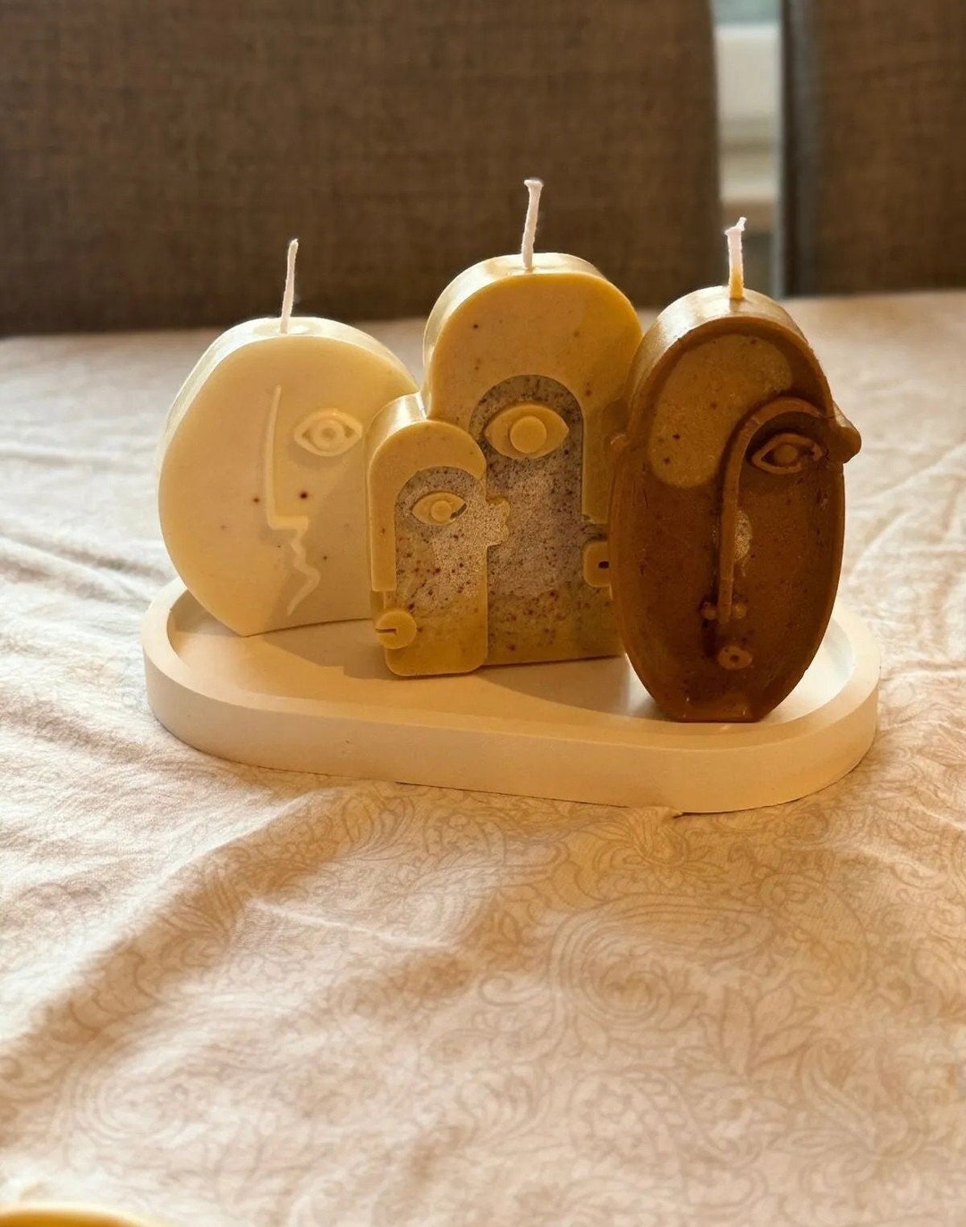 Abstract Face Decorative Candles Set of 3- Sculptural Scandi Face ...