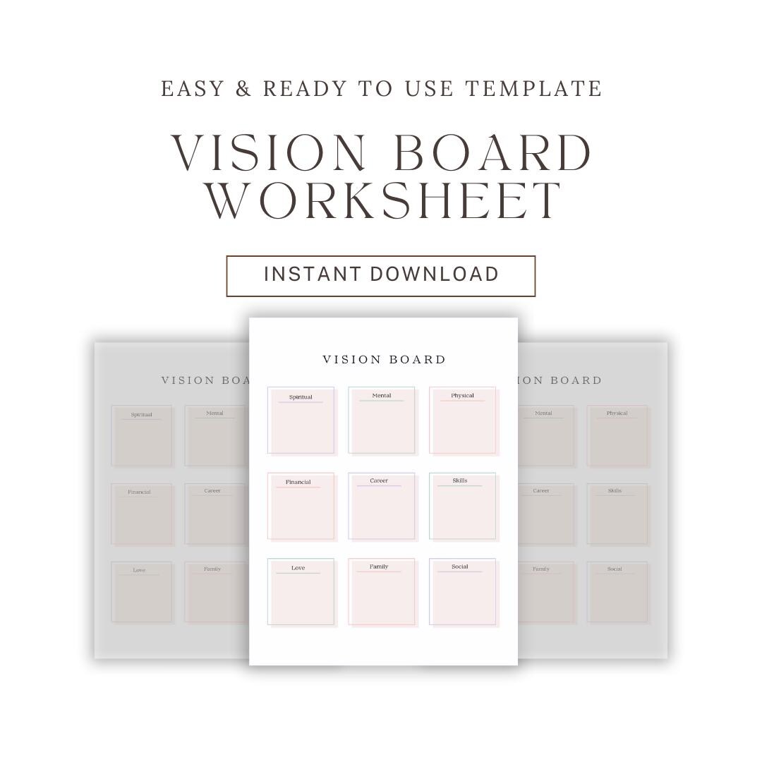 Vision Board Worksheet Printable, Manifest Your Dreams Planner, Goal ...