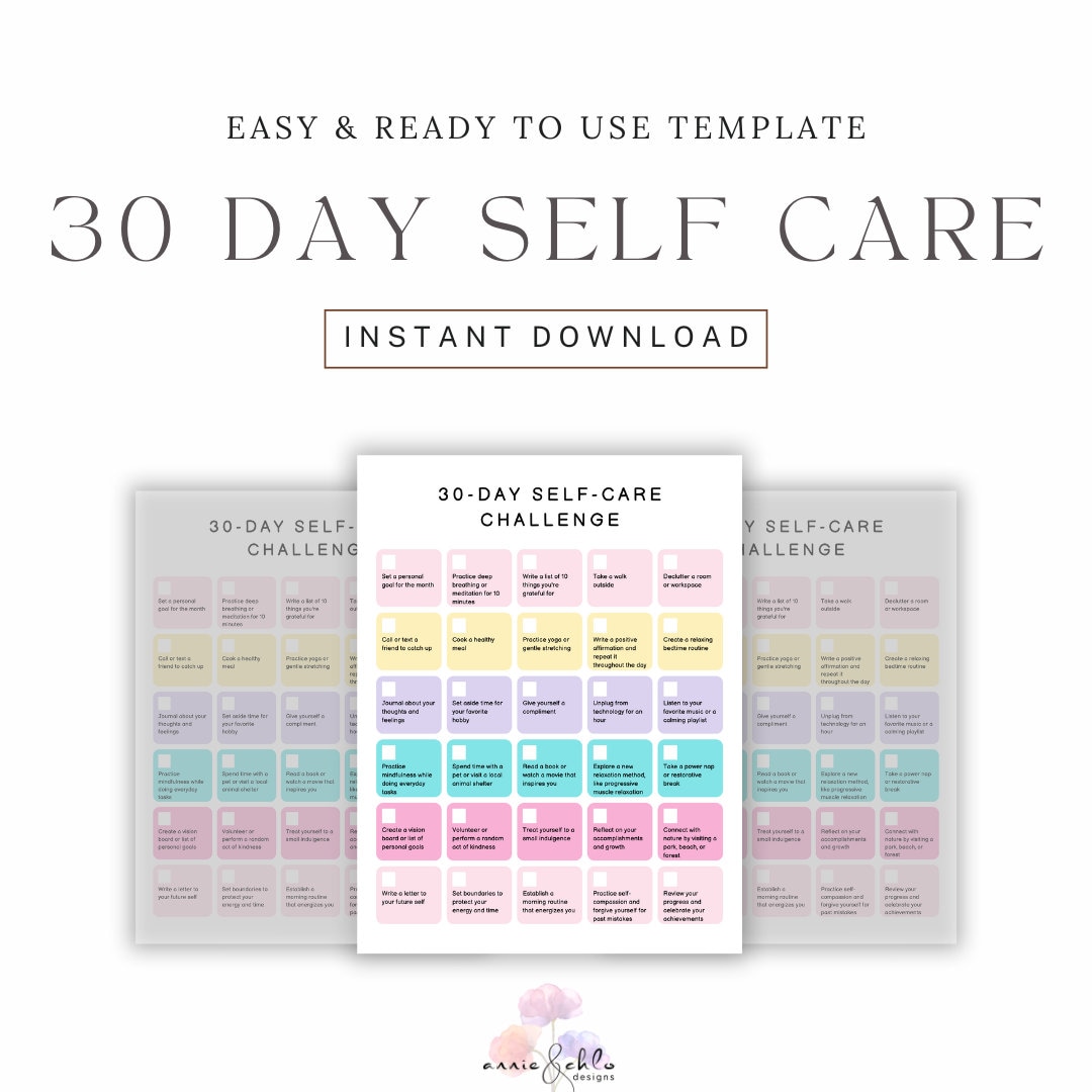 30 Day Self Care Challenge Printable, Daily Self Love Habit Tracker ...