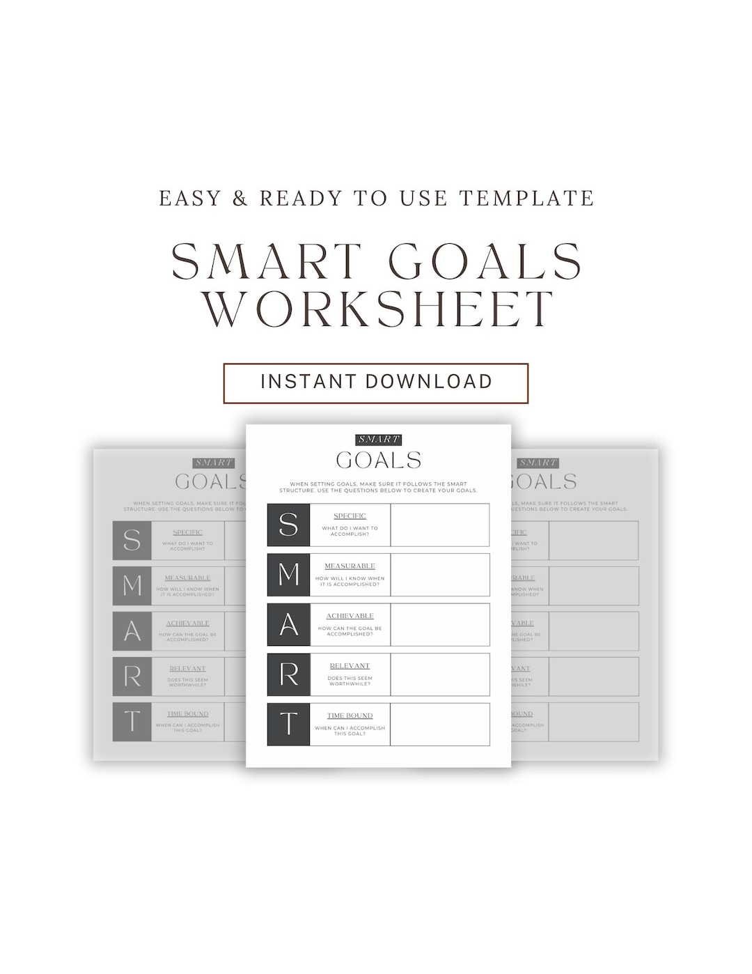SMART Goals Worksheet Printable, Goal Setting Planner to Achieve Your ...