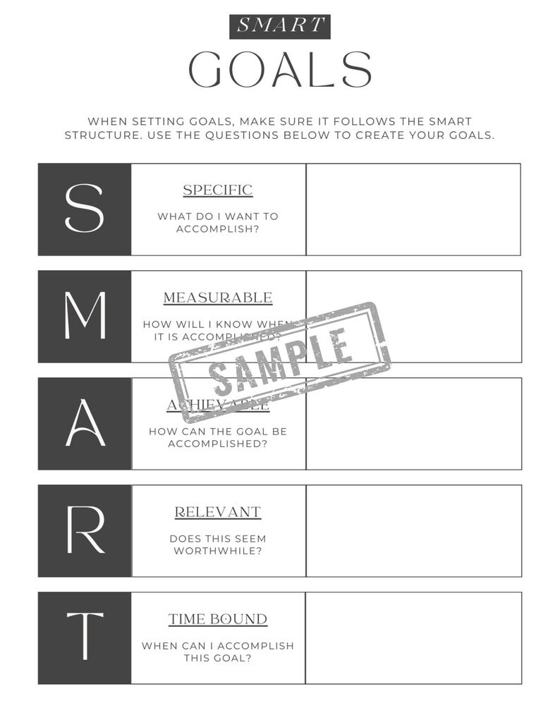 SMART Goals Worksheet Printable, Goal Setting Planner to Achieve Your ...