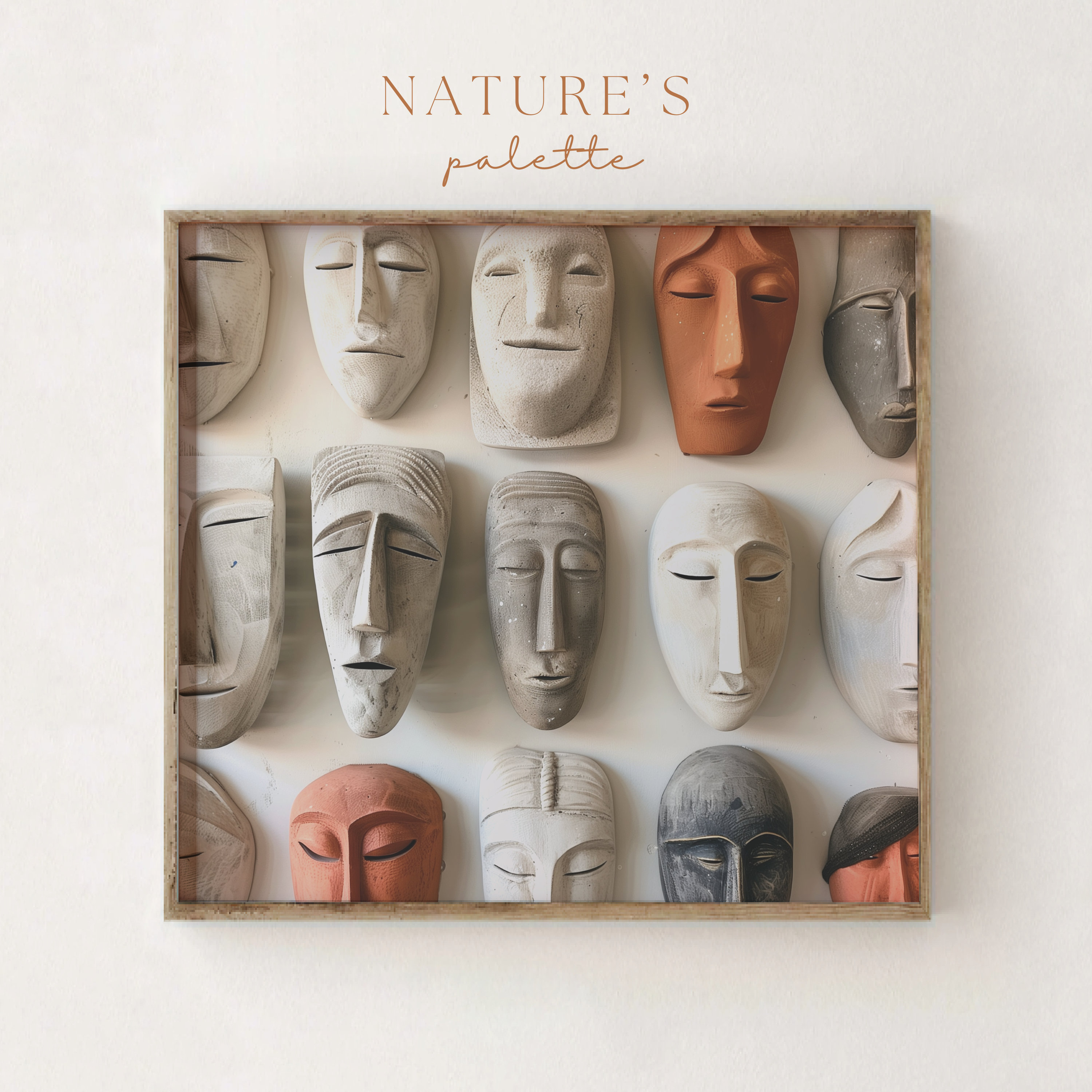 Printable Vintage Neutral Textured Abstract Masks Oil Painting, Antique ...