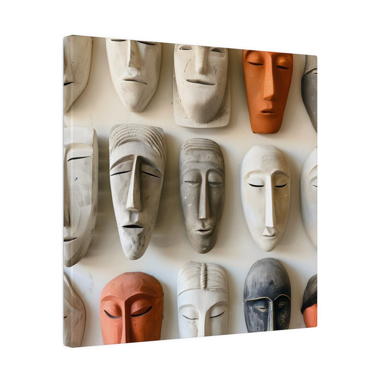 Printed Canvas for Home Decor, Neutral Tones Textured Abstract Masks ...
