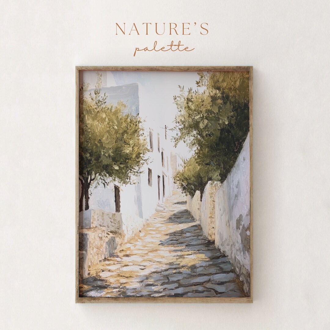 Printable High-quality Cobblestone Path Greece Oil Painting Digital ...