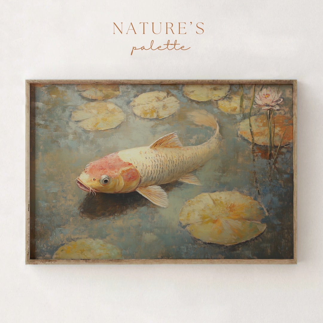 Printable High-quality Coy Fish Lily Pad Pond Oil Painting Digital ...