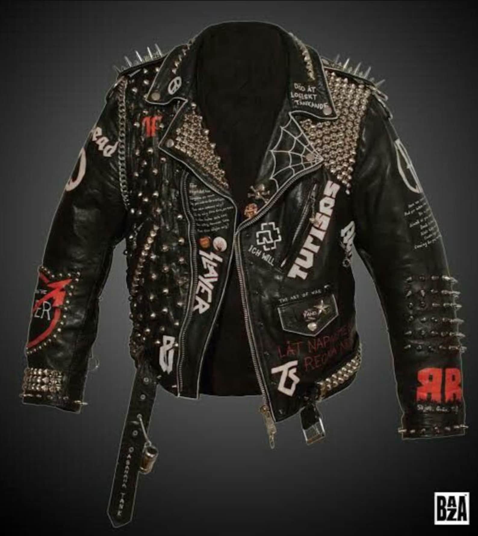 Black Men's Multi-studded Leather Punk Rock Jacket, Gothic Patchwork ...