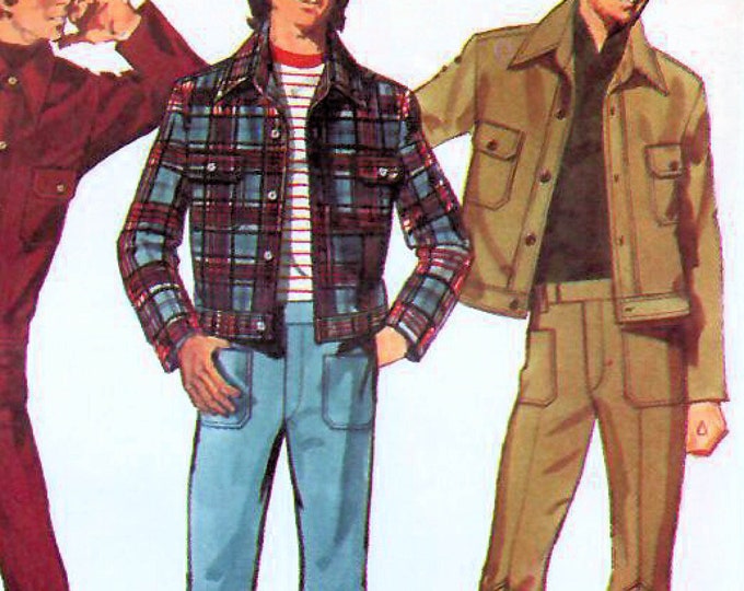 1970s Simplicity 5195 UNCUT Vintage Sewing Pattern Men's Casual Jacket ...
