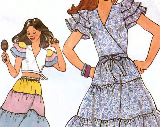1970s Simplicity 8545 Vintage Sewing Pattern Ruffled Skirt, Wrap Top ...