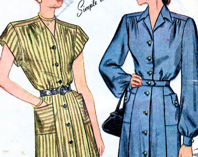 1940s Simplicity 1720 Vintage Sewing Pattern Button Front Dress ...