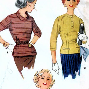 1950s Simplicity 4411 Vintage Sewing Pattern Fitted Blouse, Semi Fitted ...