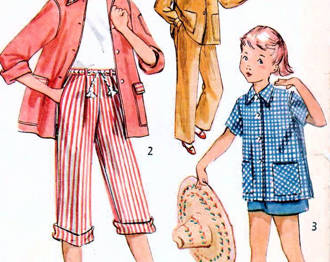 1950s Simplicity 3936 Vintage Sewing Pattern Girls Shorts, Pedal ...