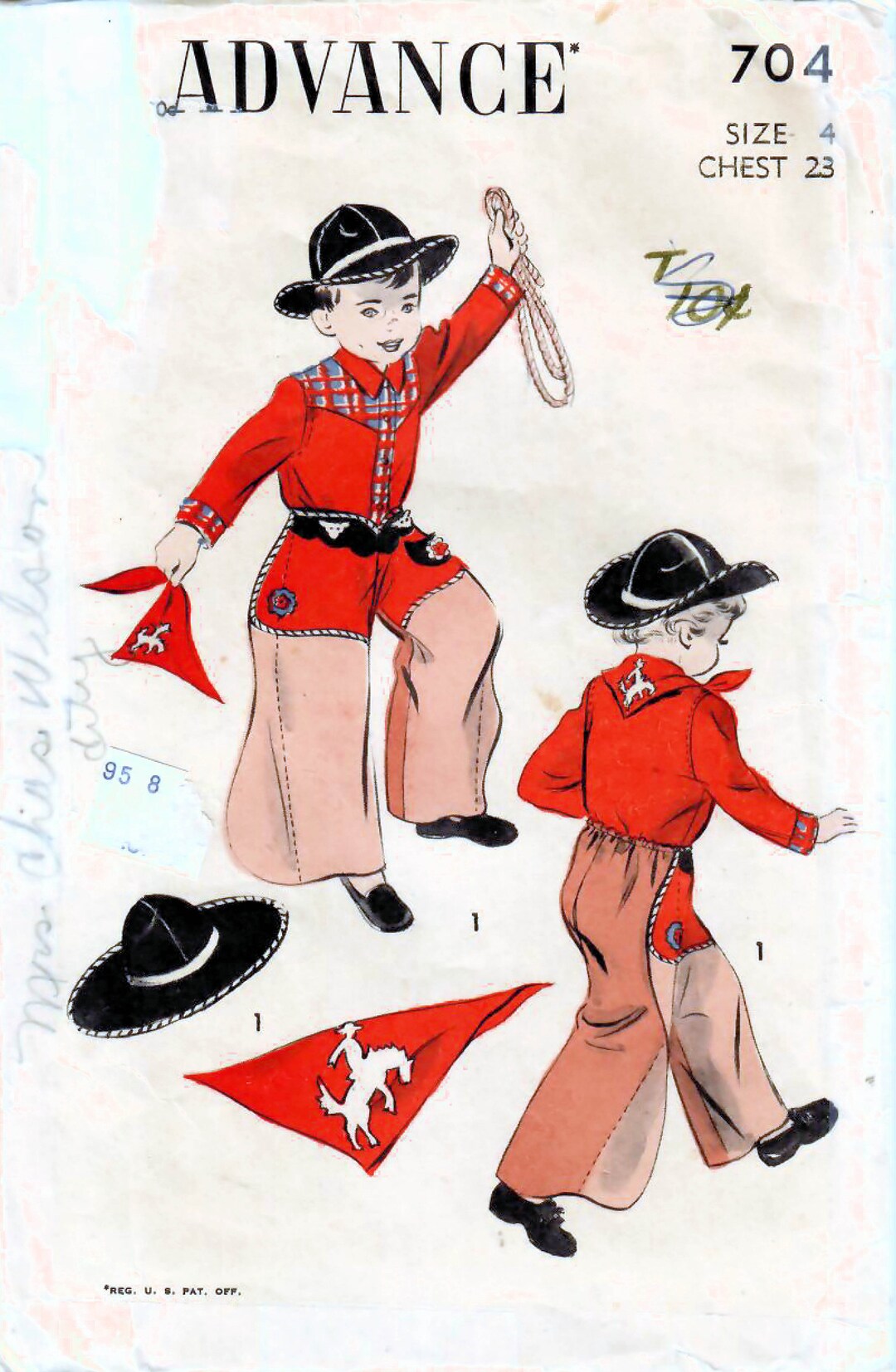 1940s Advance 704 Vintage Sewing Pattern Cowboy Costume, Western Shirt ...