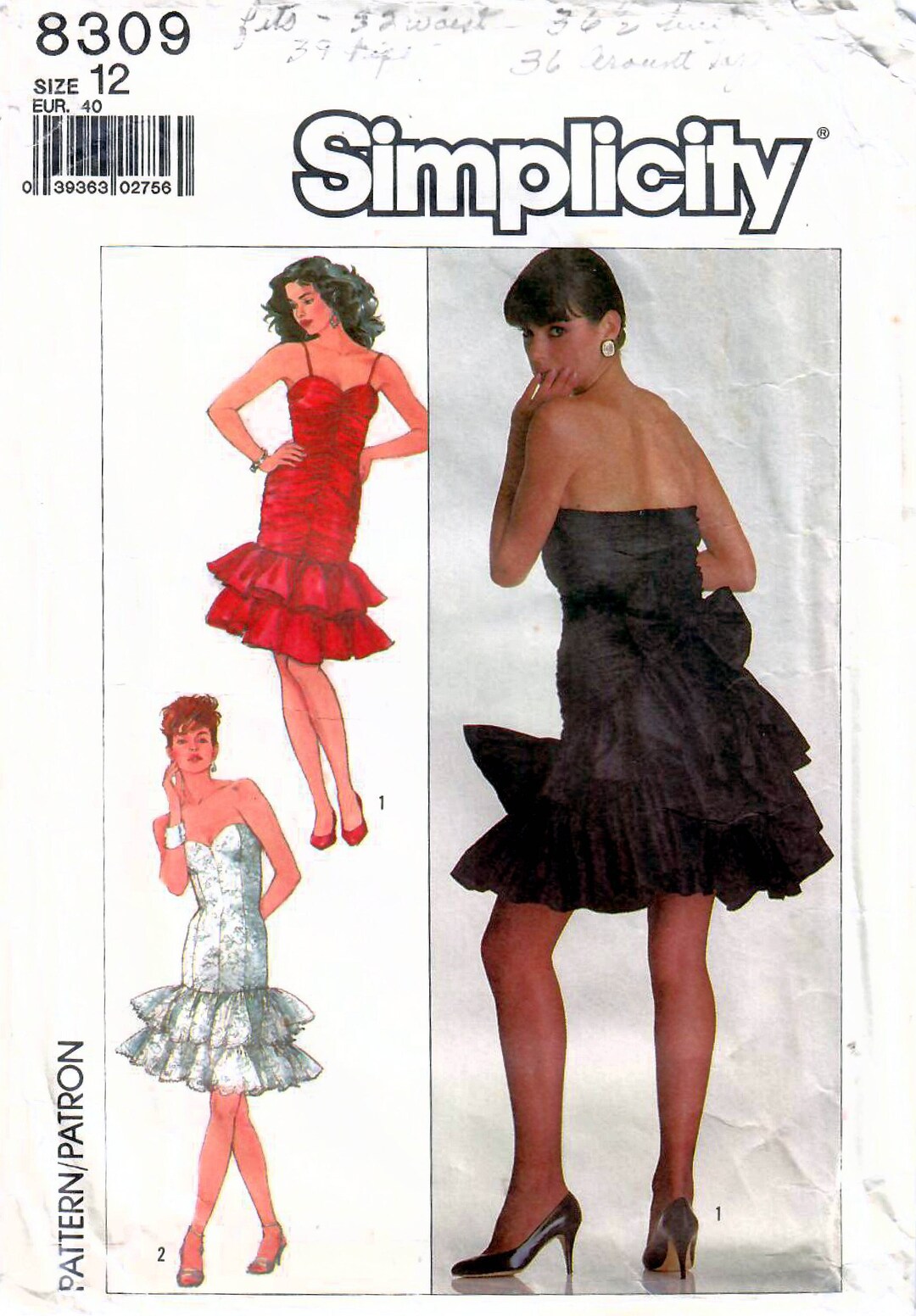 1980s Simplicity 8309 Vintage Sewing Pattern Misses Party Dress ...