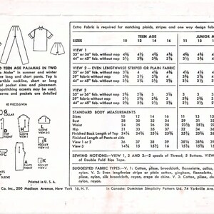 1950s Simplicity 1325 Vintage Sewing Pattern Long Pajamas, Short ...