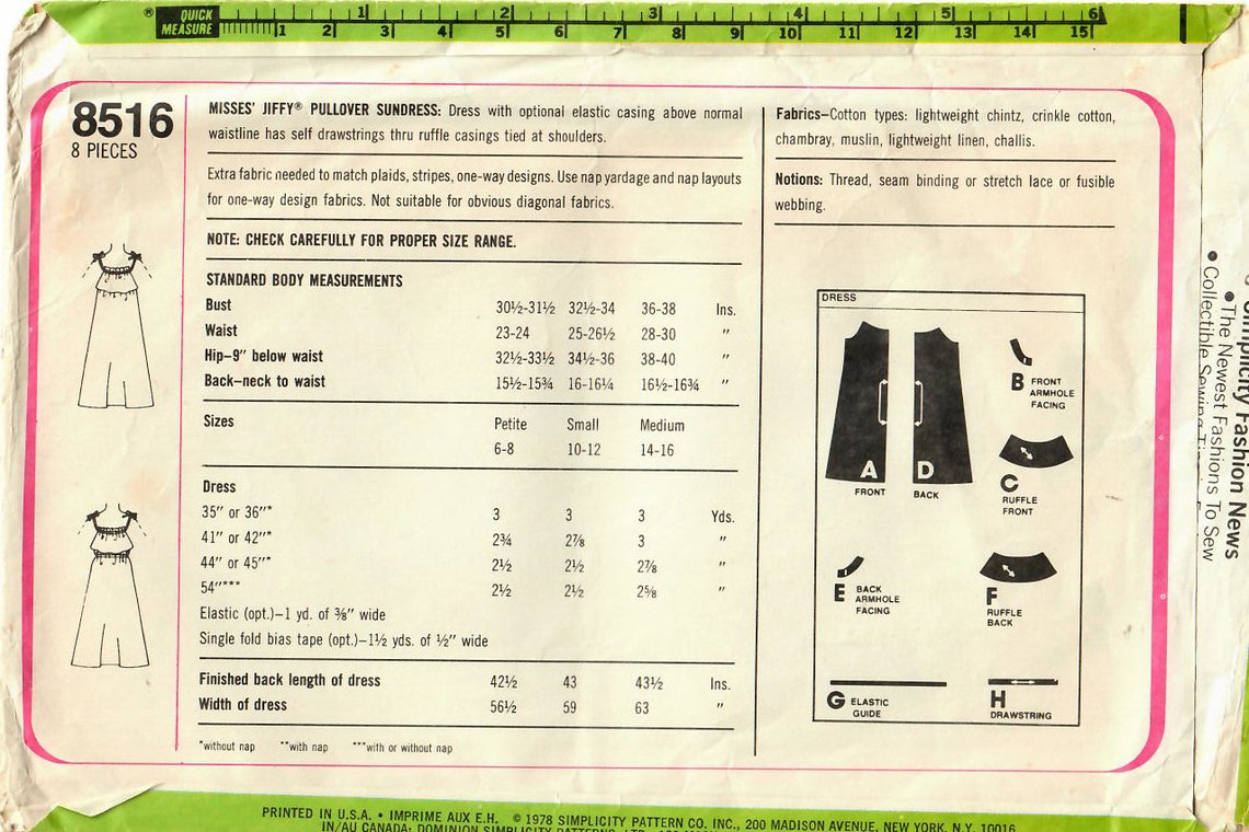 1970s Simplicity 8516 Vintage Sewing Pattern Misses Pullover | Etsy