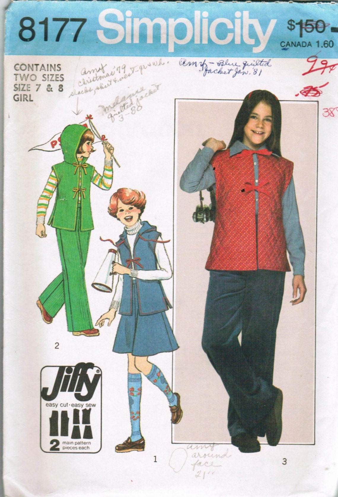 1970s Simplicity 8177 Vintage Sewing Pattern Girls' Skirt, Pants, Vest ...