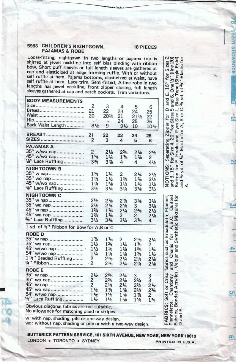 1970s Butterick 5988 UNCUT Vintage Sewing Pattern Pajamas - Etsy