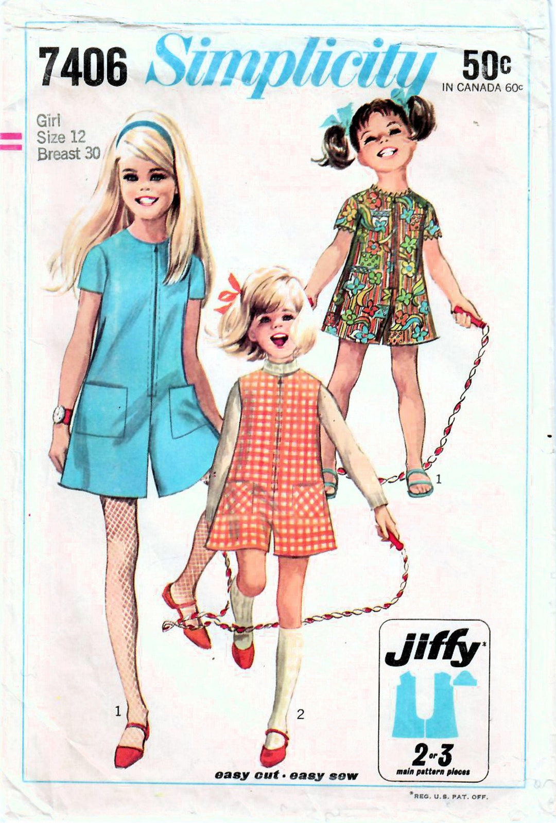 1960s Simplicity 7406 Vintage Sewing Pattern Girls A-line Pantdress ...