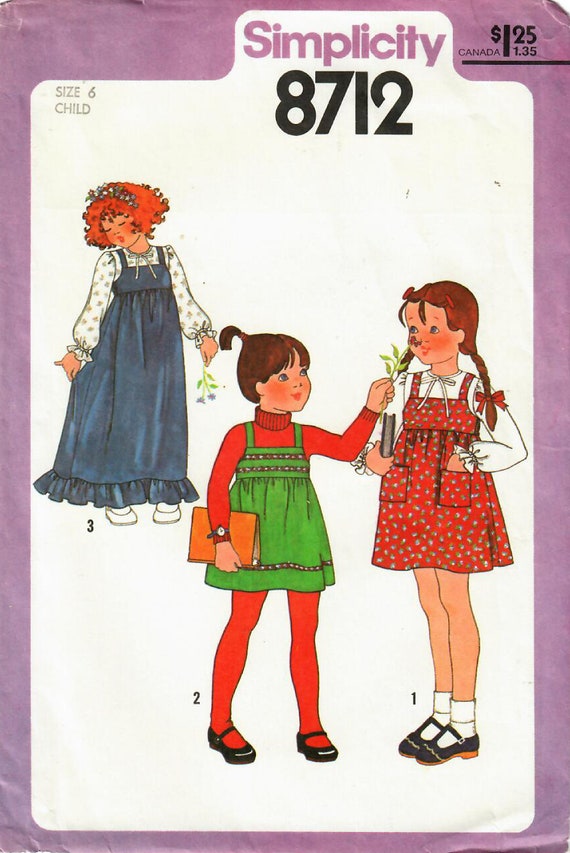 1970s Simplicity 8712 UNCUT Vintage Sewing Pattern Girls | Etsy