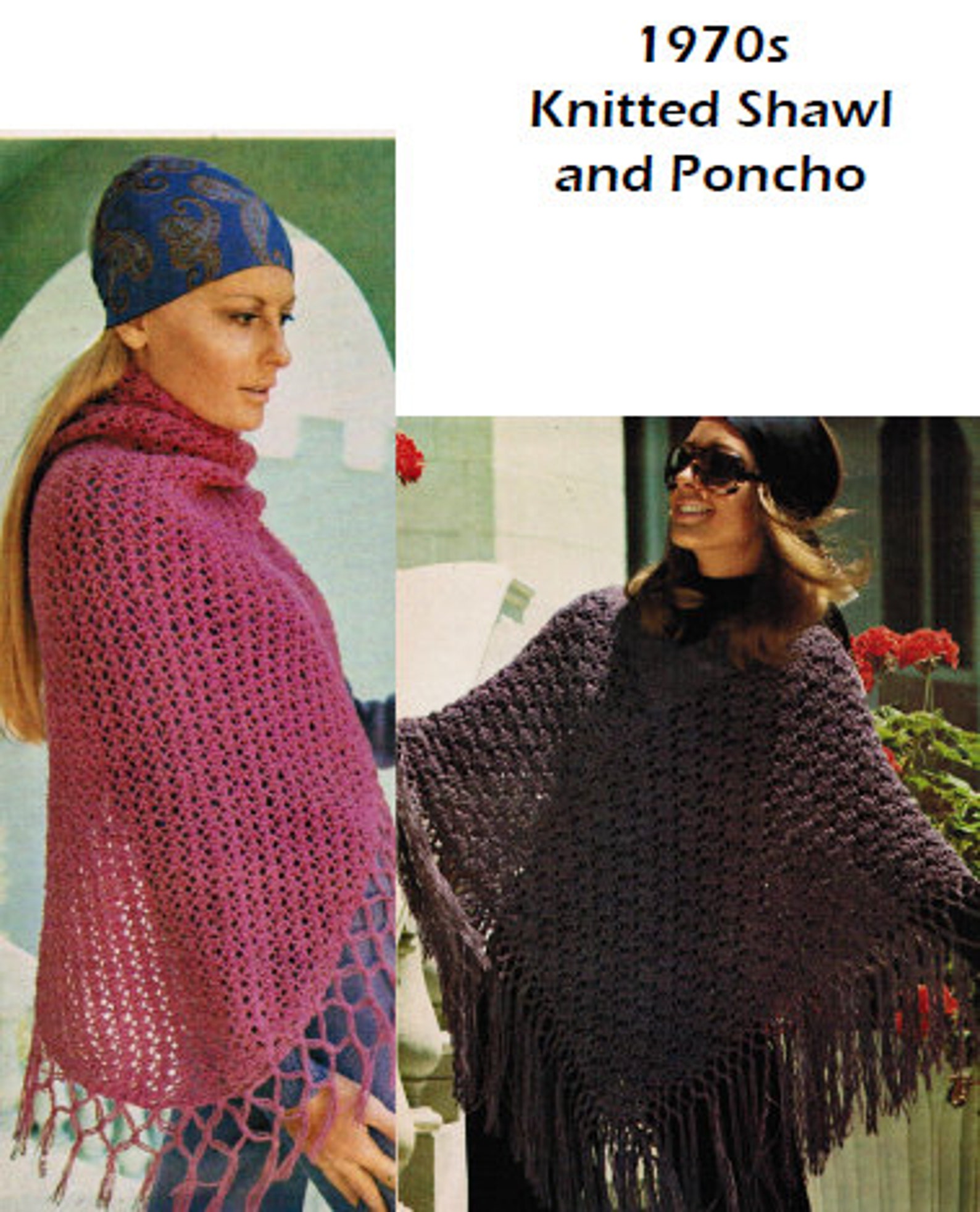 1970s Knitting Pattern PDF File Misses Shawl and Poncho One | Etsy