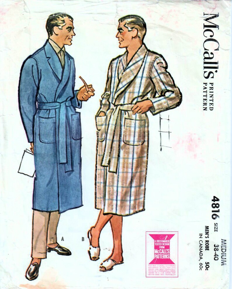 1960s Mccall's 4816 Vintage Sewing Pattern Men's Robe, Wrap Robe ...