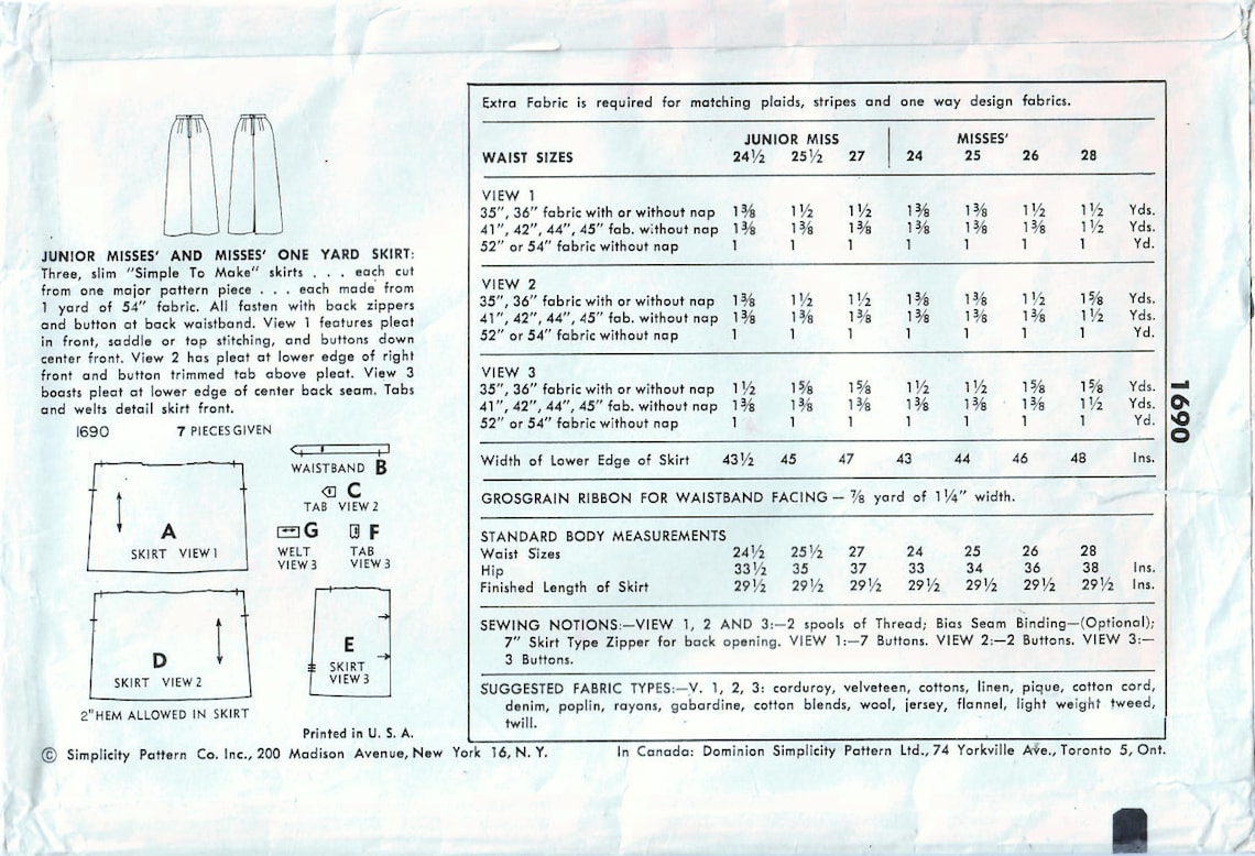1950s Simplicity 1690 Vintage Sewing Pattern Junior Misses - Etsy