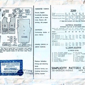 1930s Simplicity 2289 Vintage Sewing Pattern Men's Long Pajamas Size 38 ...