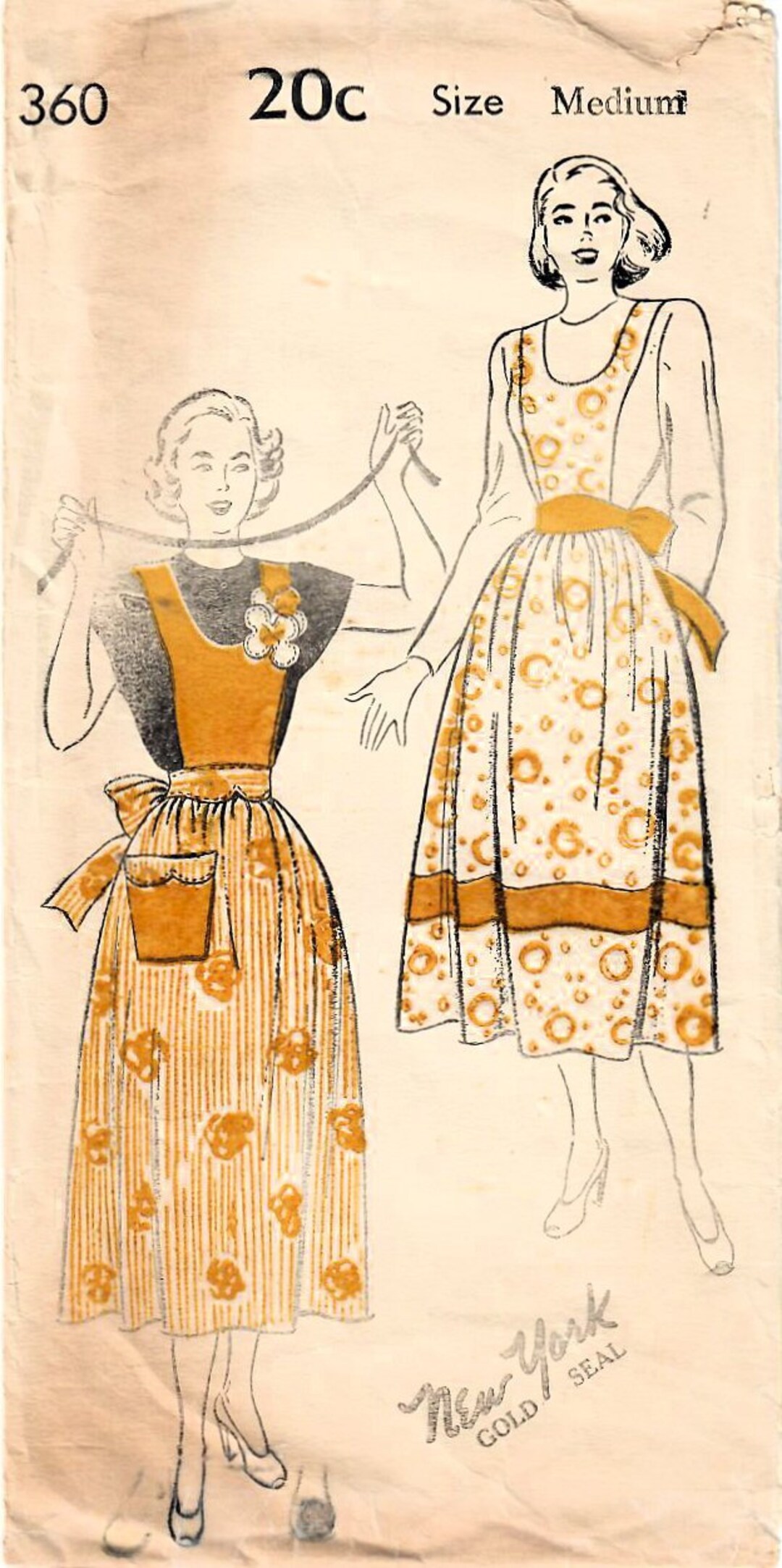 1940s New York 360 FF Vintage Sewing Pattern Misses Full Apron, Midi ...