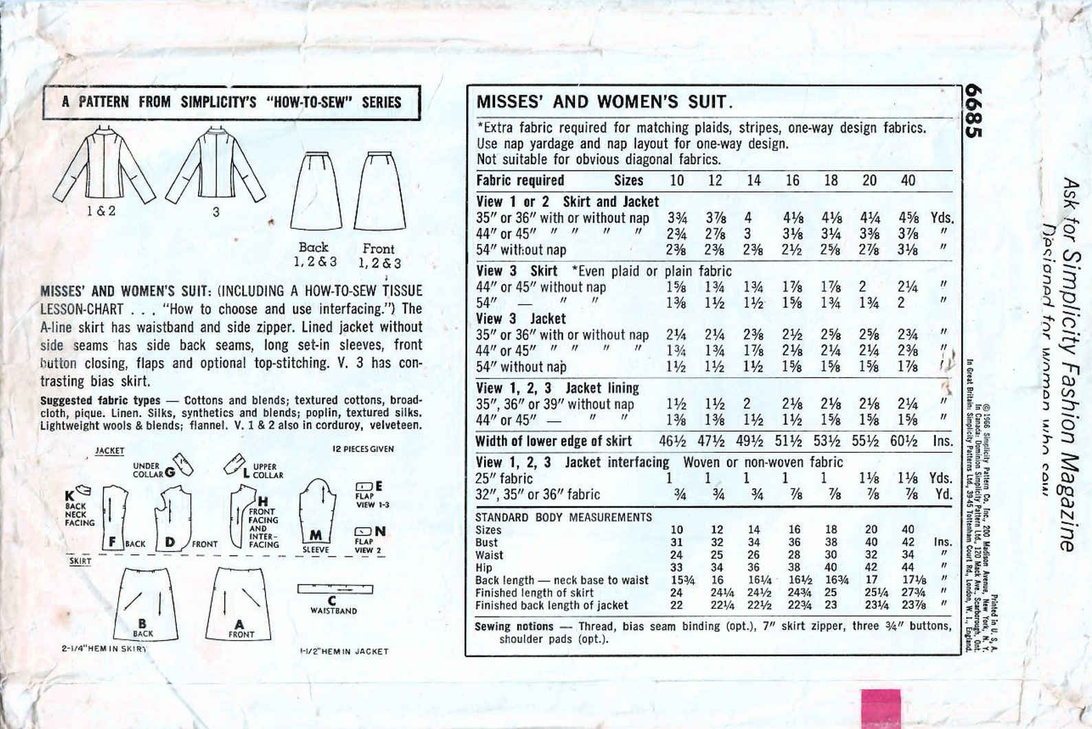 1960s Simplicity 6685 Vintage Sewing Pattern Misses Suit, A-line Skirt ...
