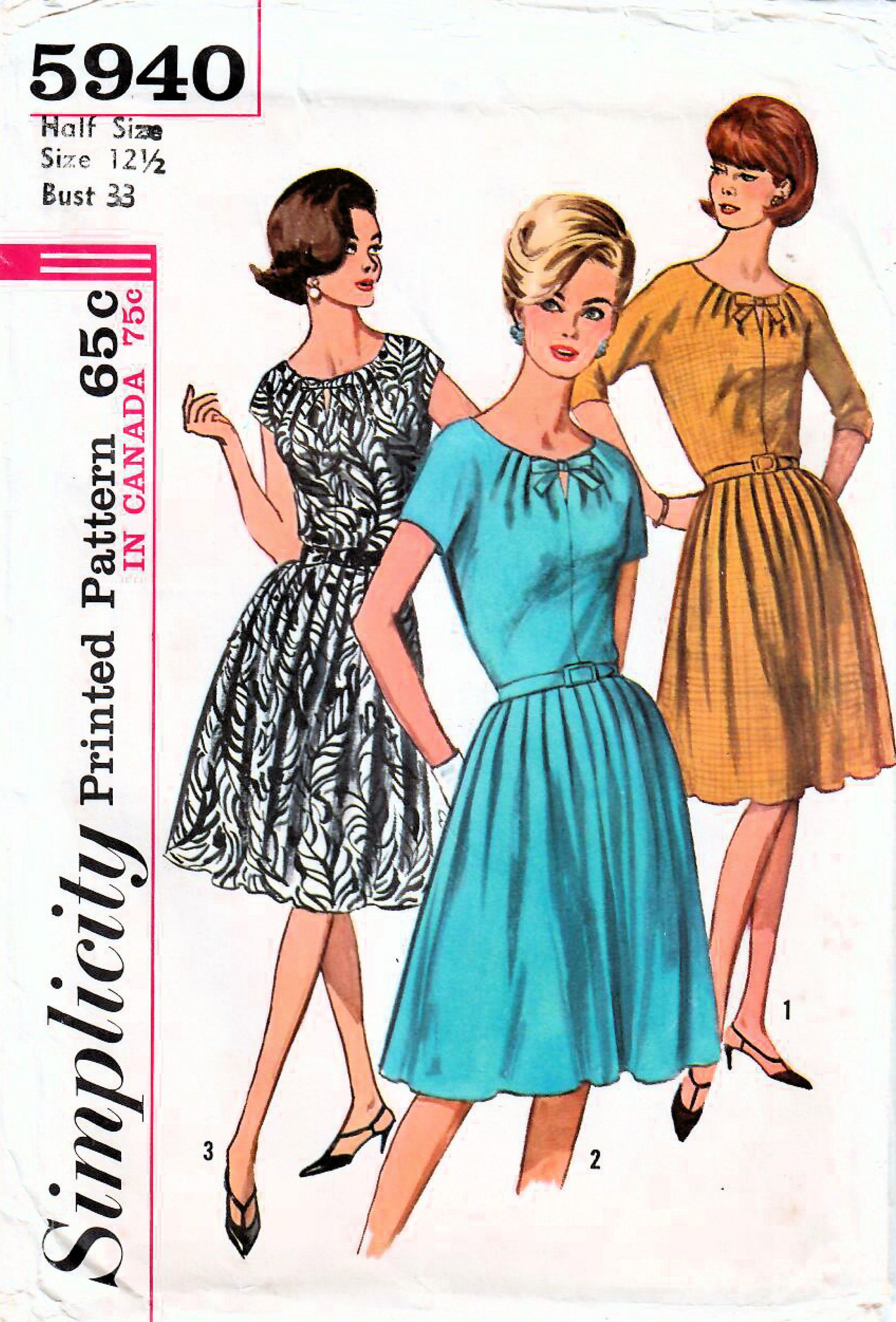 1960s Simplicity 5940 Vintage Sewing Pattern Half Size Dress | Etsy