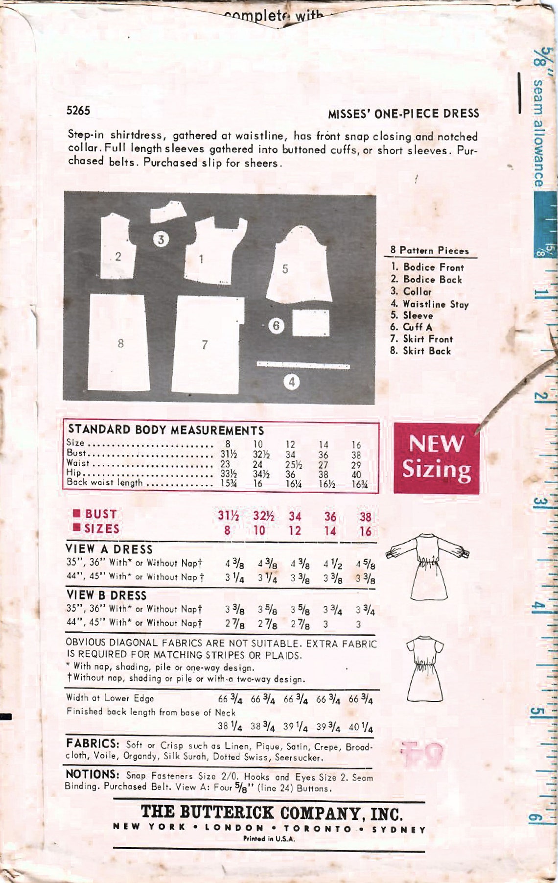 1960s Butterick 5265 Vintage Sewing Pattern Misses Mini Dress - Etsy