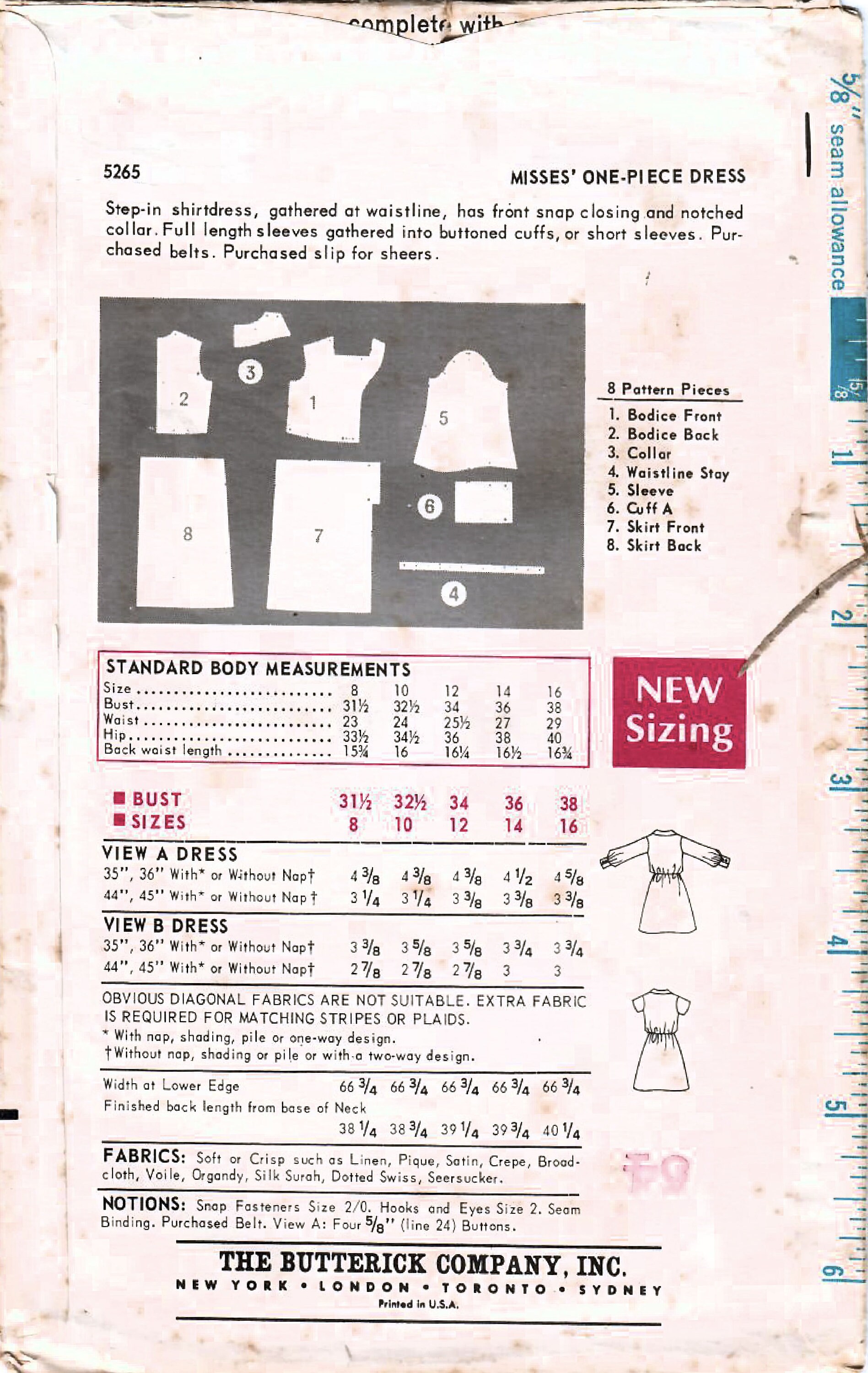 1960s Butterick 5265 Vintage Sewing Pattern Misses Mini Dress - Etsy