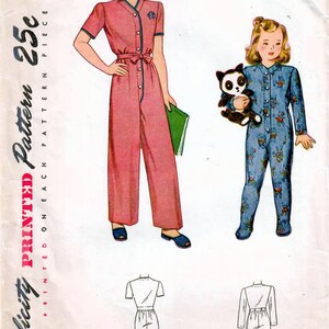 1940s Simplicity 2199 Vintage Sewing Pattern Girls Pajamas, Jumpsuit ...