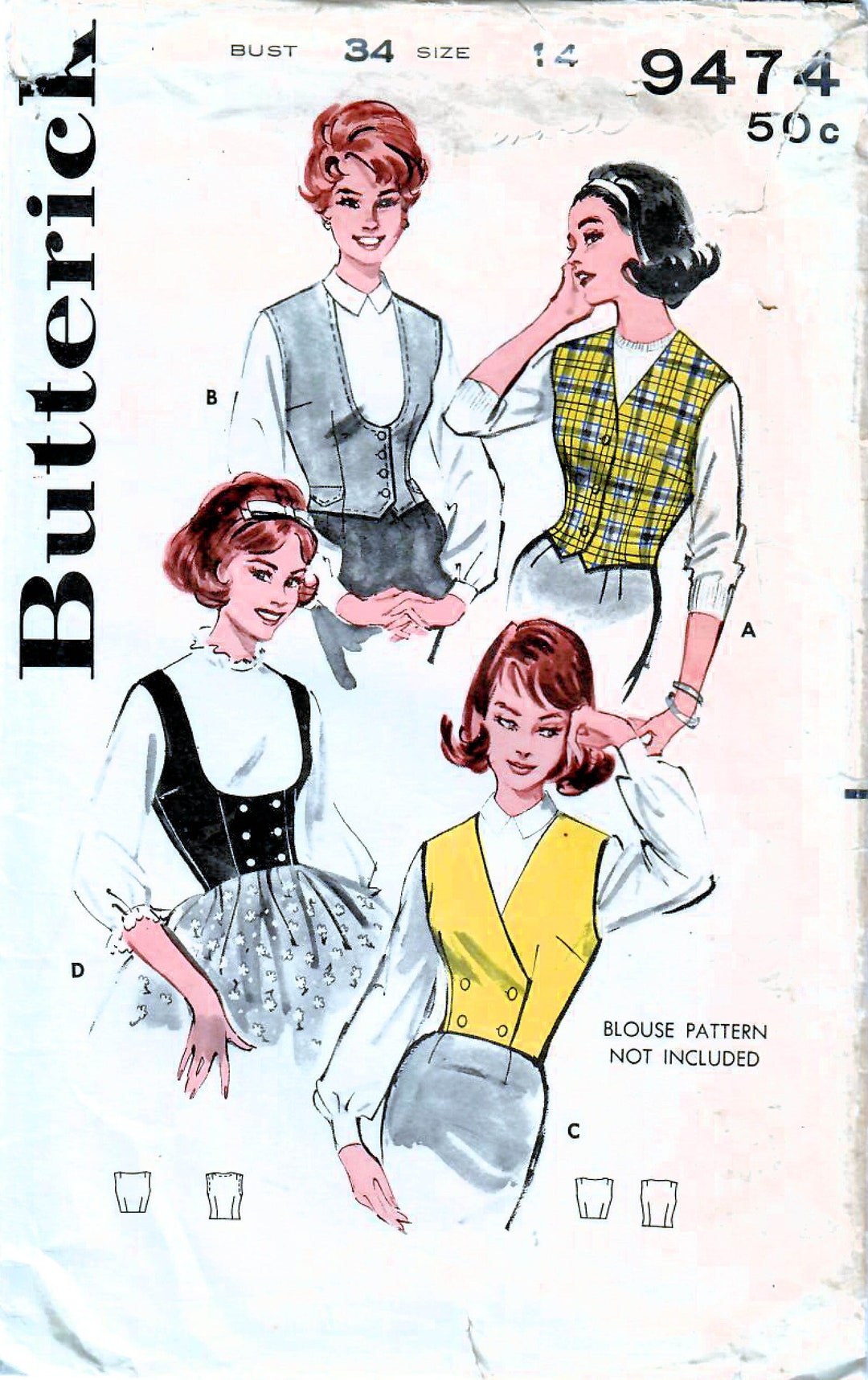1960s Butterick 9474 Vintage Sewing Pattern Fitted Vest, Weskit Misses ...