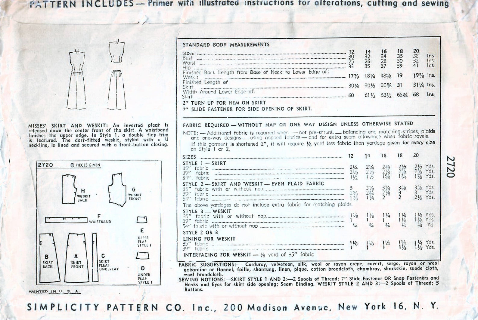 1940s Simplicity 2720 Vintage Sewing Pattern Misses Midi - Etsy