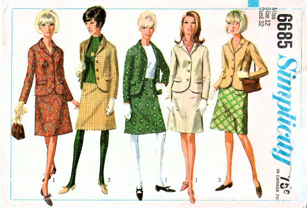 1960s Simplicity 6685 Vintage Sewing Pattern Misses Suit, A-line Skirt ...