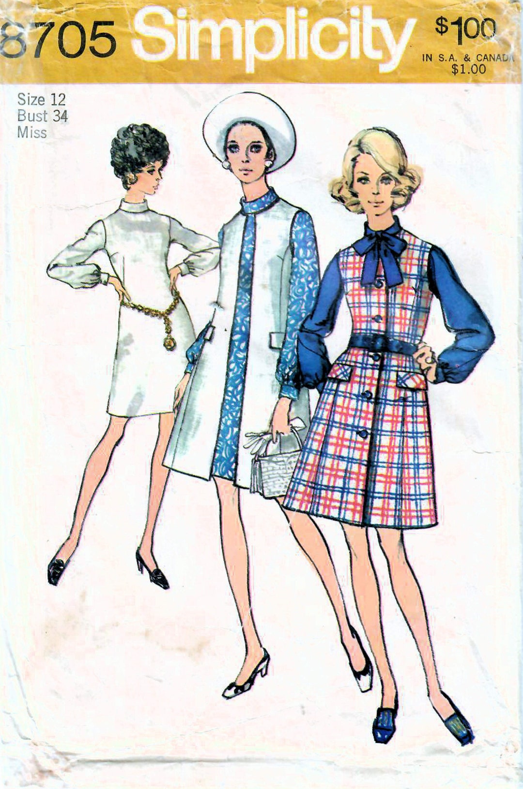 1970s Simplicity 8705 Vintage Sewing Pattern Misses A-line Dress ...