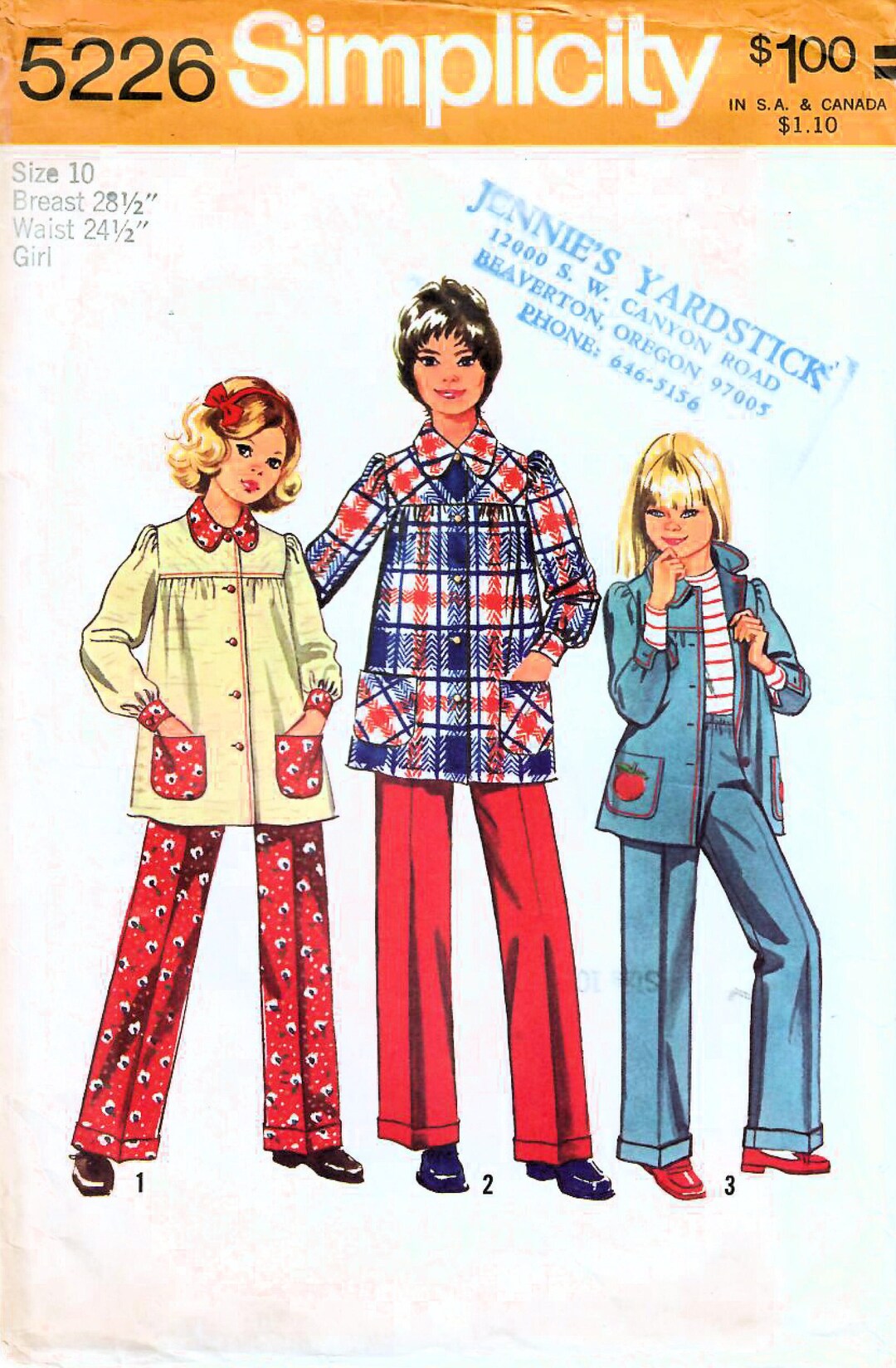 1970s Simplicity 5226 Vintage Sewing Pattern Girls Smock Top and Pants ...