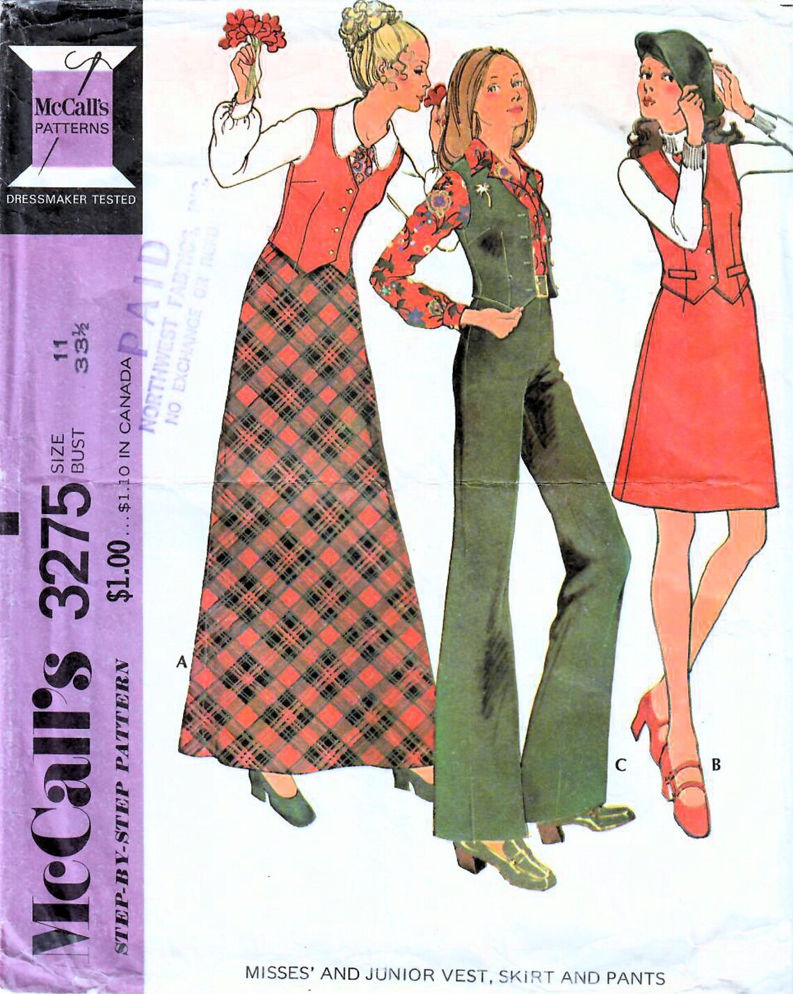 1970s Mccall's 3275 Vintage Sewing Pattern Fitted Vest, Flared Pants, A ...